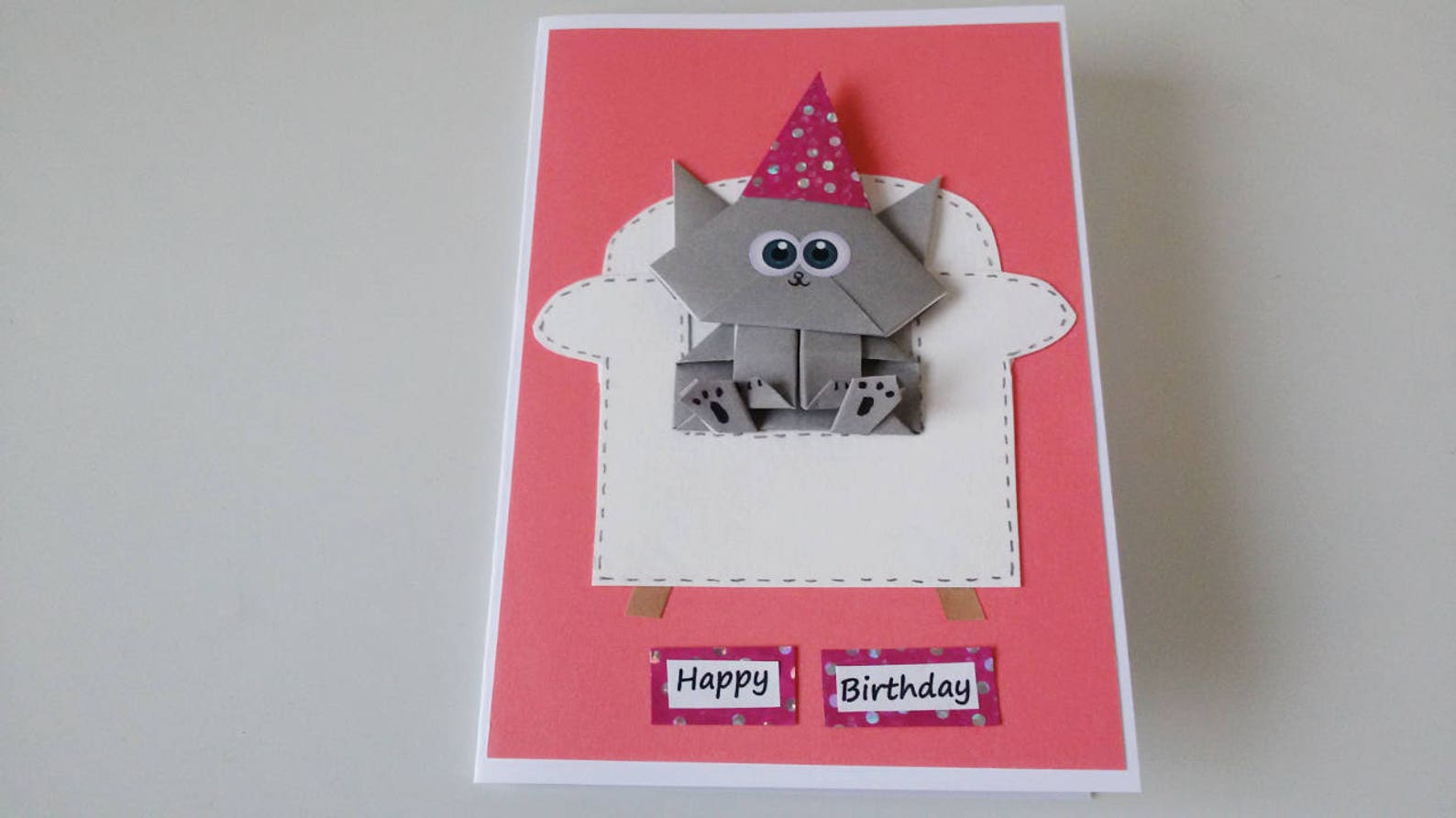 Cat Birthday Card Origami Cat Kitty Card Funny Cat Card - Etsy