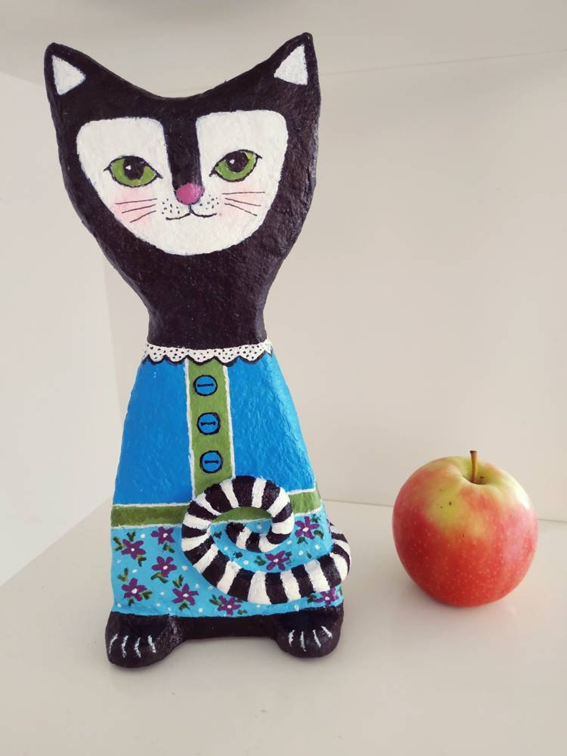 Cat from Paper mache Cute Kitty Folk Art Cat Decor | Etsy