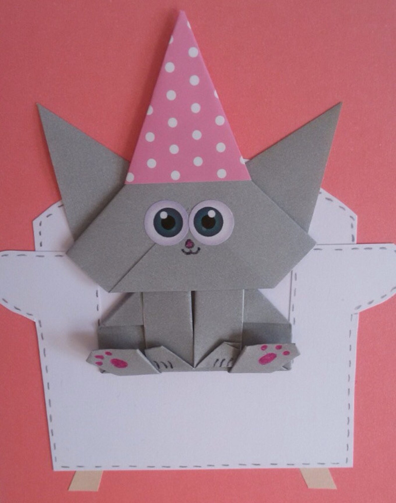 Cat Birthday Card Origami Cat Kitty Card Funny Cat Card - Etsy