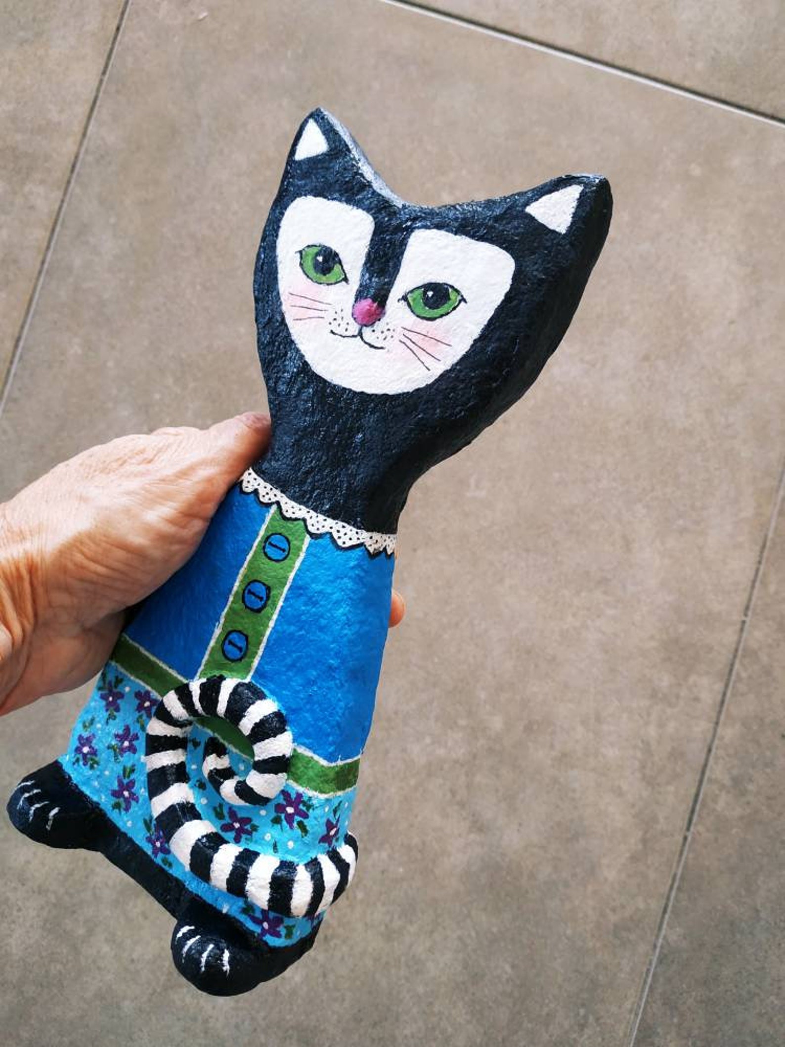 Cat From Paper Mache Cute Kitty Folk Art Cat Decor - Etsy