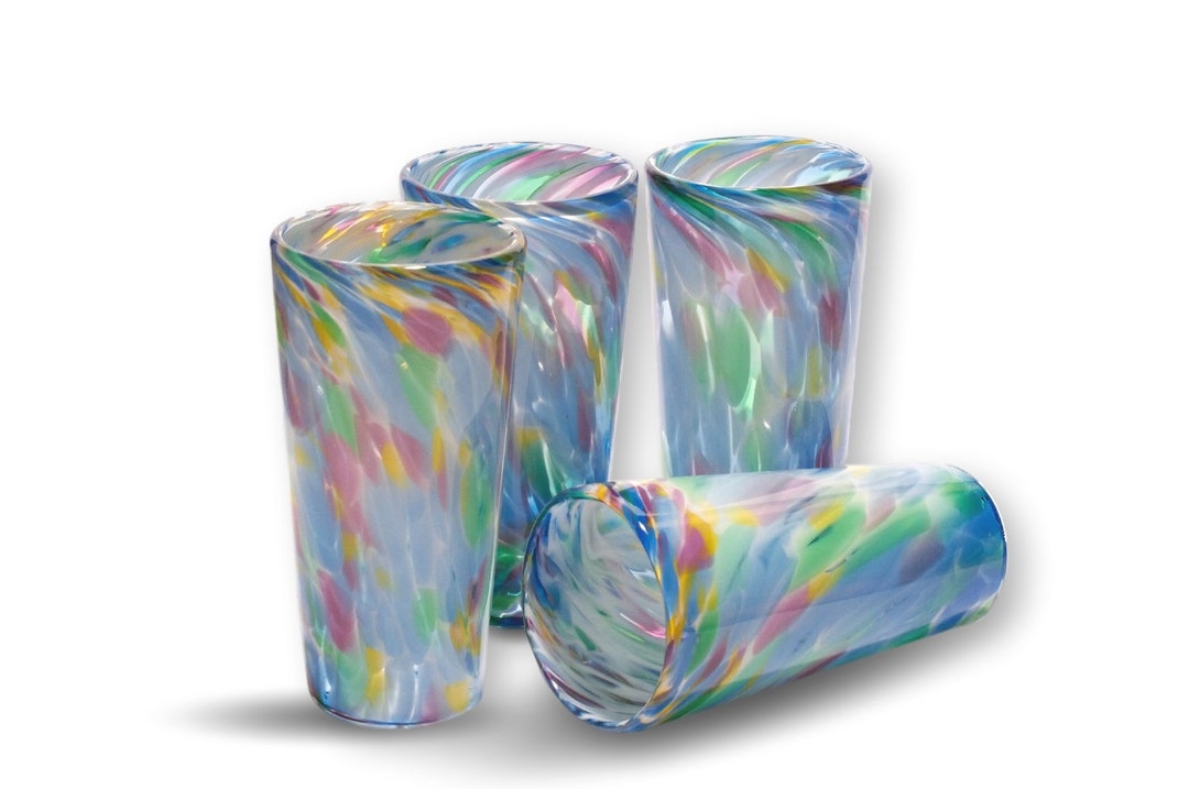 Multi Color Pattern - Hand Blown Pint Glass Set - Etsy