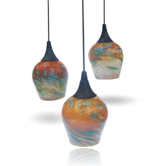 Mini Pendant Light Trio Set in Sunrise Pattern Hand Blown | Etsy