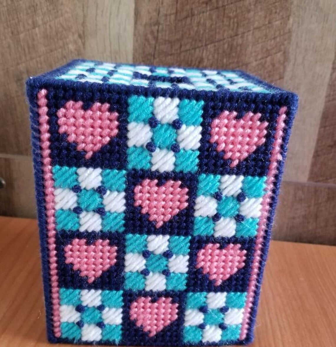 Checkerboard Hearts Tissue Box Topper/tissue Box Cover Shades of Blue ...