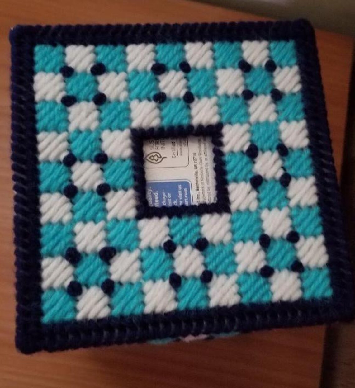 Checkerboard Hearts Tissue Box Topper/tissue Box Cover Shades of Blue ...