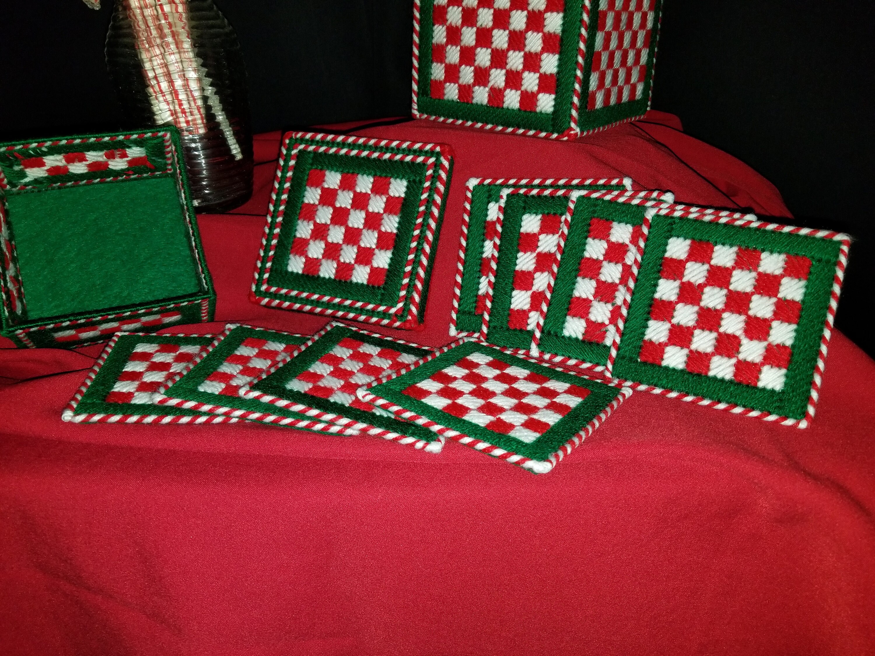 Checkered Christmas Tissue Box Cover/tissue Box Topper and Coaster Set ...