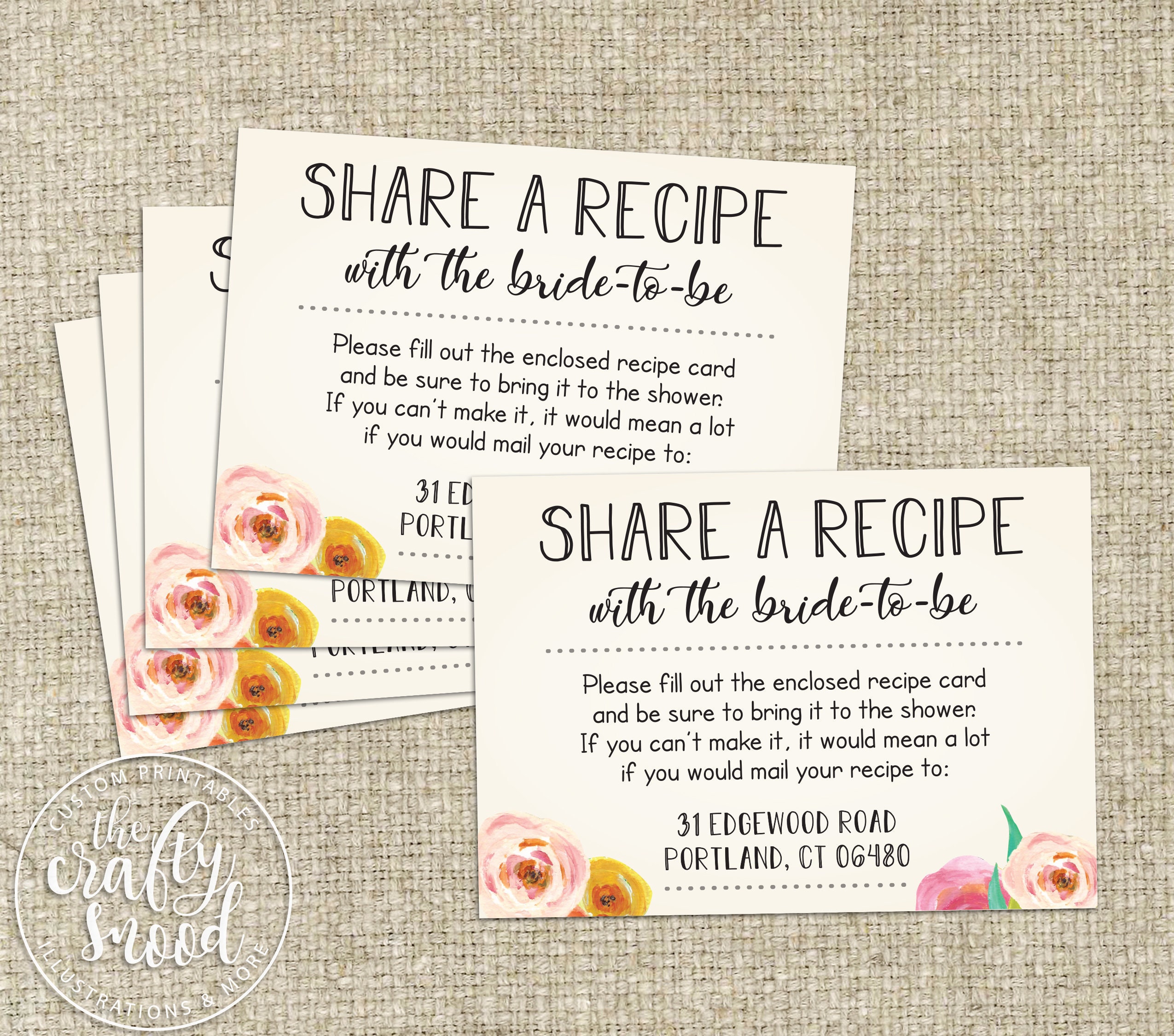 Vintage Floral Share a Recipe Card Insert Digital File Printable - Etsy