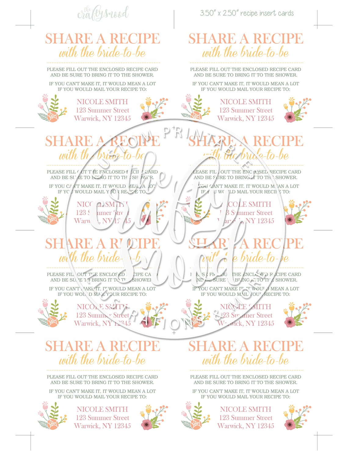 Share a Recipe Card Insert Digital File Printable | Etsy