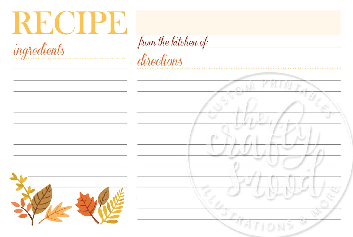 Fall/autumn Recipe Card Printable Digital File | Etsy