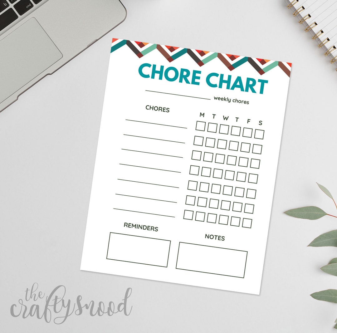 Chevron Blue Weekly Chore Chart Printable Digital Download - Etsy
