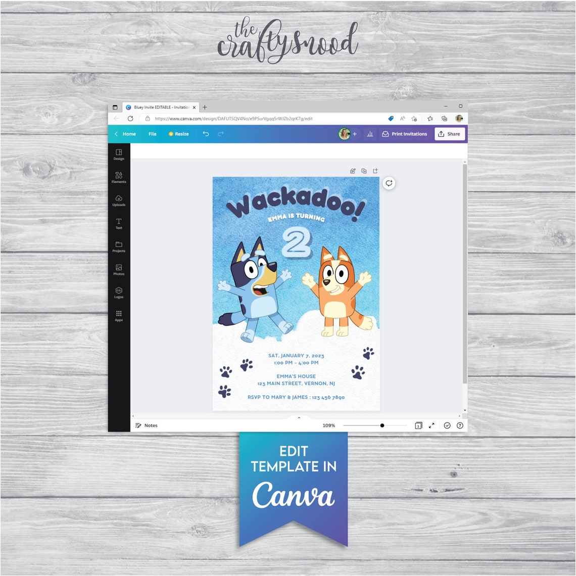 Editable Bluey Birthday Party Invite Canva Template Digital - Etsy