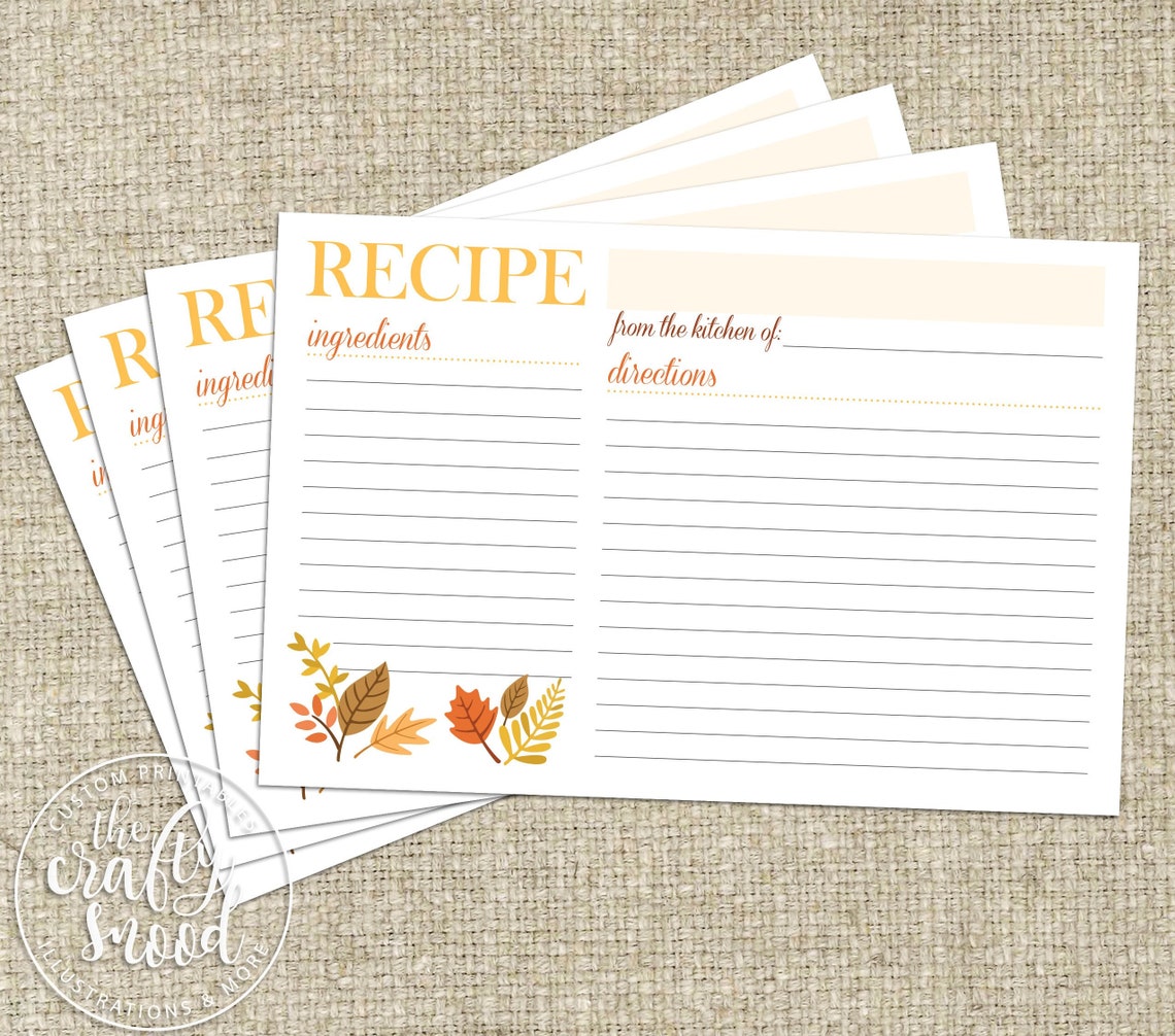 Fall/autumn Recipe Card Printable Digital File | Etsy