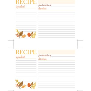 Fall/autumn Recipe Card Printable - Digital File - Etsy