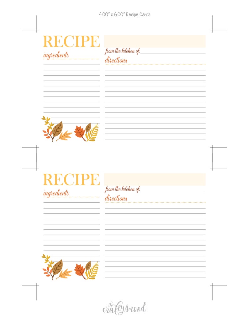 Fall/autumn Recipe Card Printable Digital File | Etsy