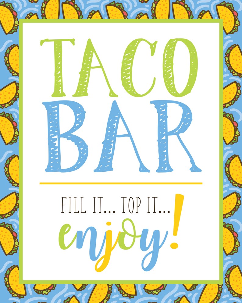 Taco Bar Sign Digital Download Pink & Blue Printable | Etsy