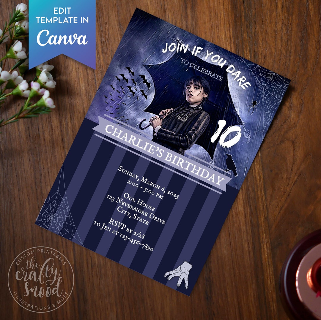 Editable Wednesday Party Invite, Canva Template, Wednesday Addams ...