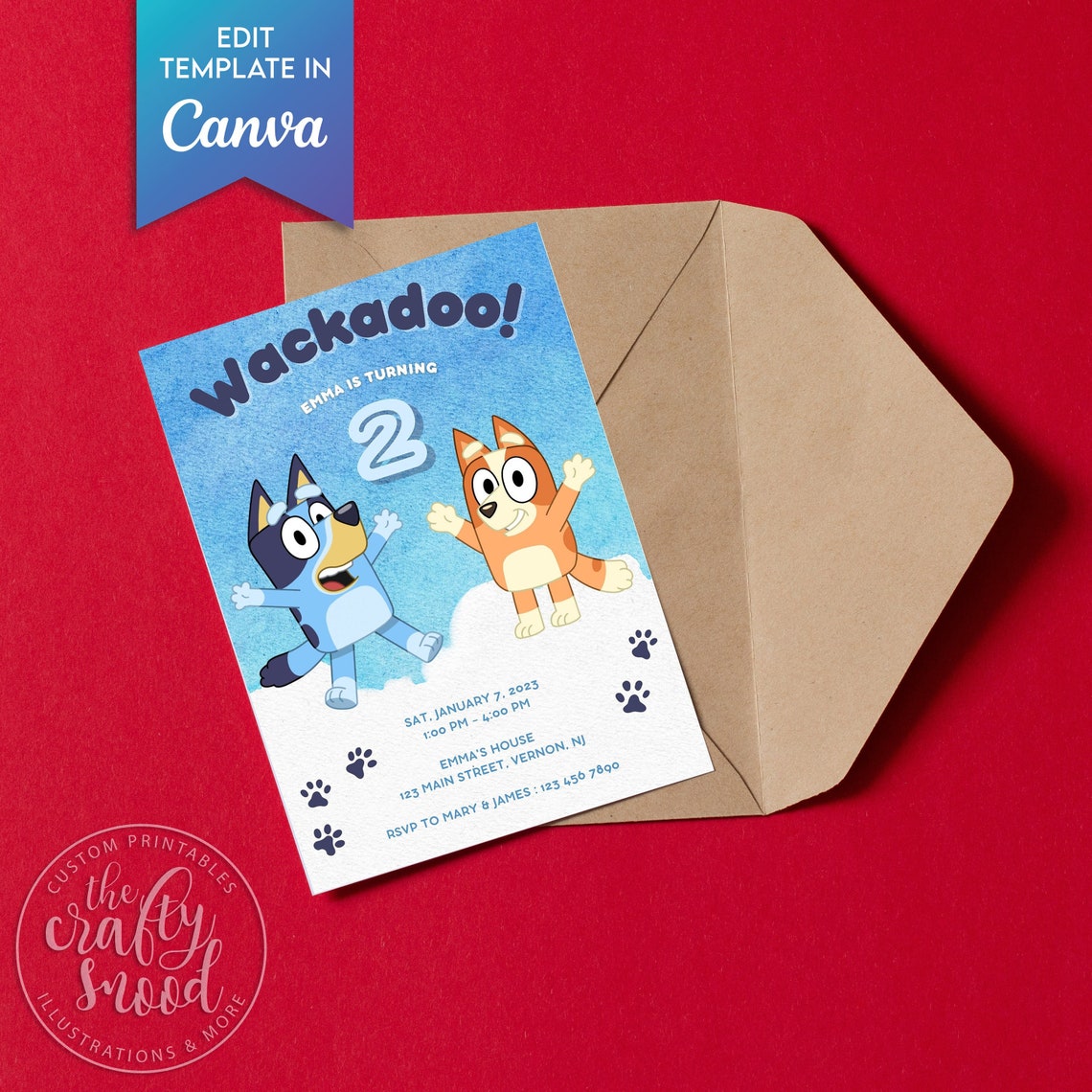 Editable Bluey Birthday Party Invite Canva Template Digital - Etsy