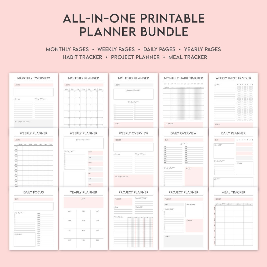 All-in-one Printable Personal Planner Bundle - Daily, Weekly, Monthly ...
