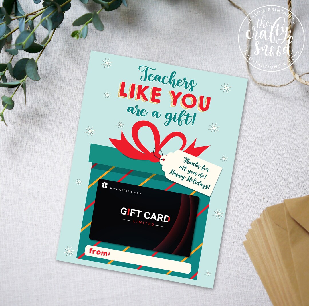 Teacher Christmas/holiday Printable Card/gift Card Holder/teacher Thank ...