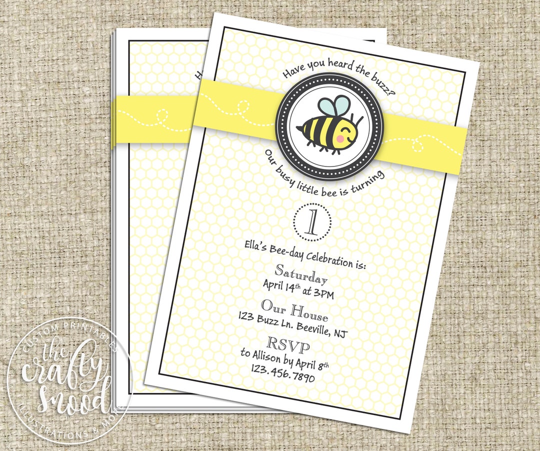 Busy Bee Beeday Bee Theme Birthday Invite First Birthday Digital File ...