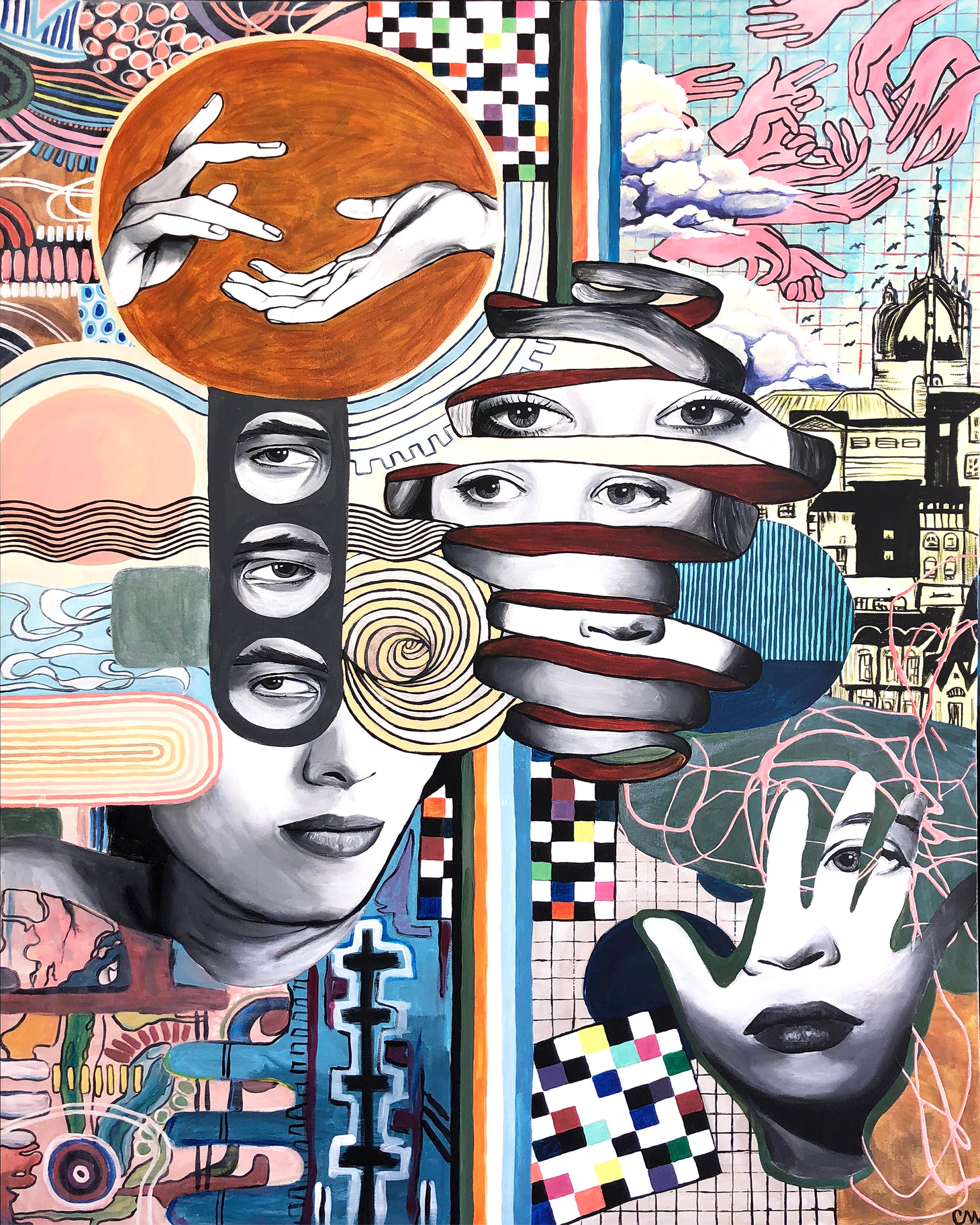 Impression jet d'encre collage portrait abstrait, art mural surréaliste ...