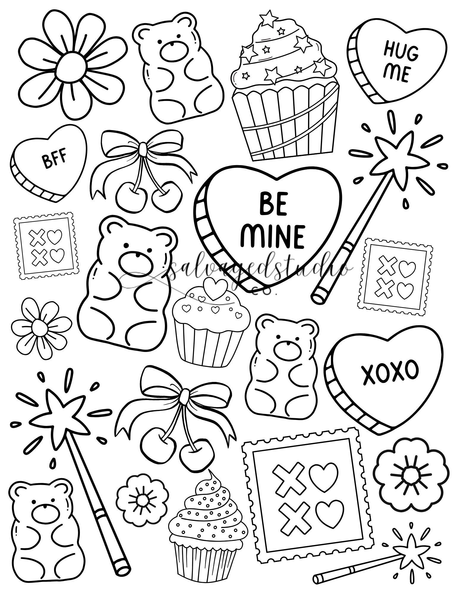 Valentine's Day Themed Coloring Page for Kids/adults - Digital Download ...
