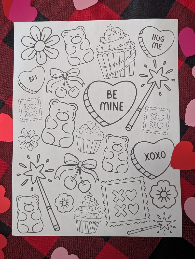 Valentine's Day Themed Coloring Page for Kids/adults - Digital Download ...