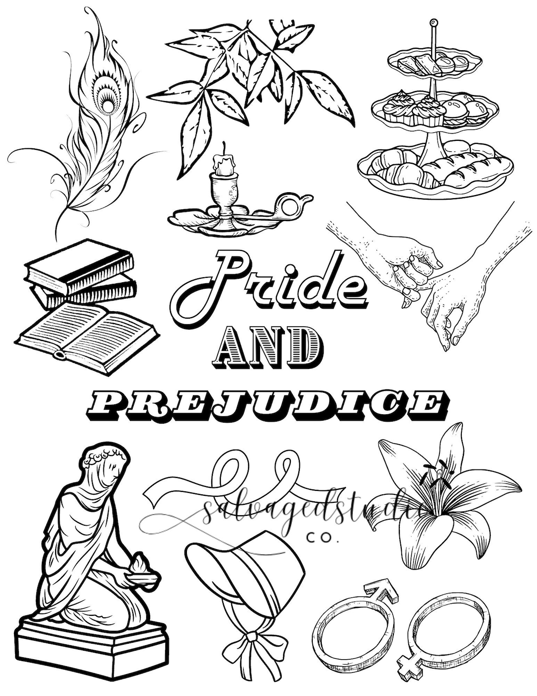 Pride and Prejudice Themed Coloring Page - Digital Download Coloring ...