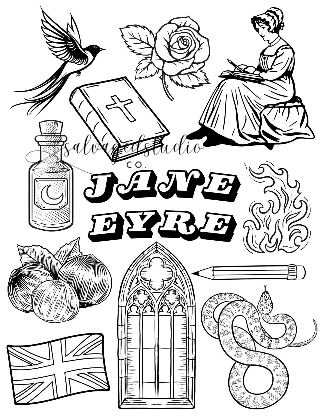 Jane Eyre Themed Coloring Page - Digital Download Coloring for Adults ...
