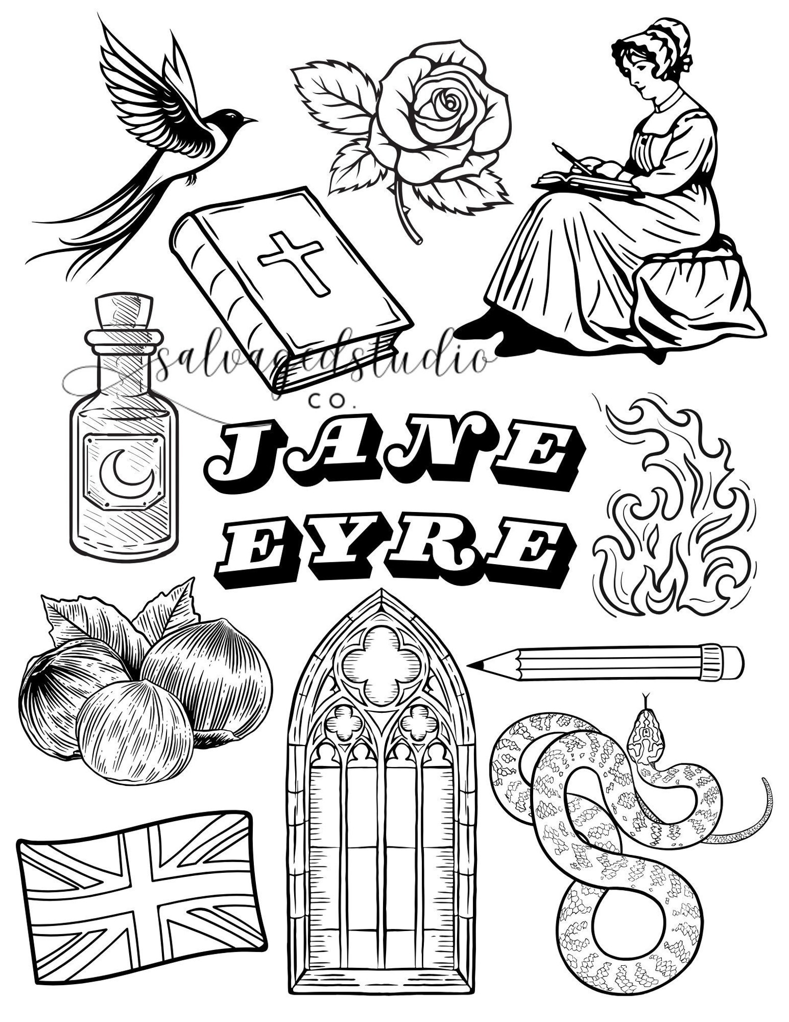 Jane Eyre Themed Coloring Page - Digital Download Coloring for Adults ...
