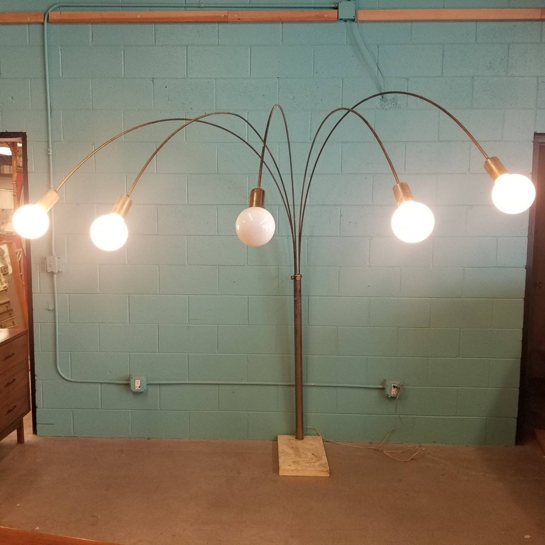 Mid Century Brass Arclight Floor Lamp With Marble Base and - Etsy