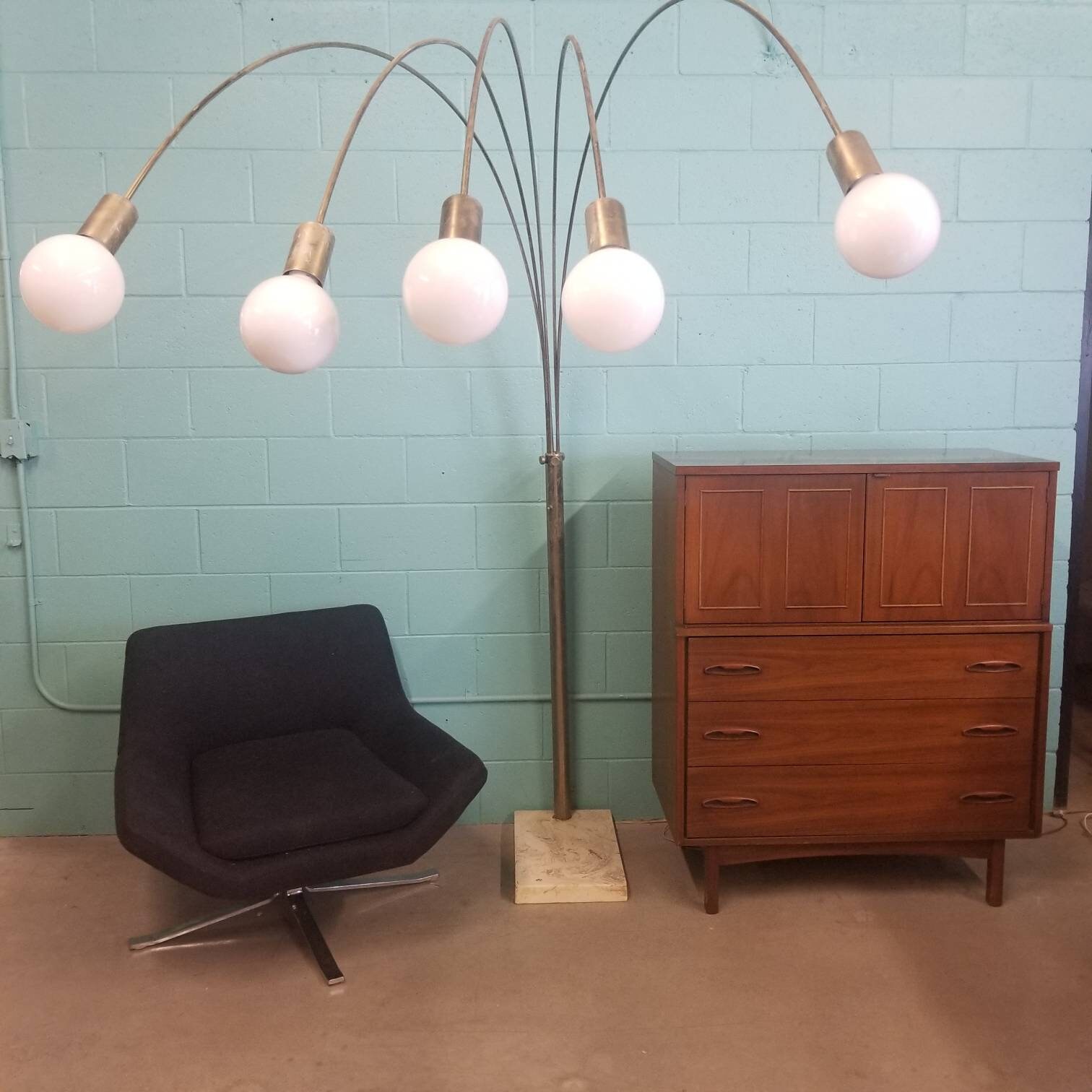 Mid Century Brass Arclight Floor Lamp With Marble Base and - Etsy