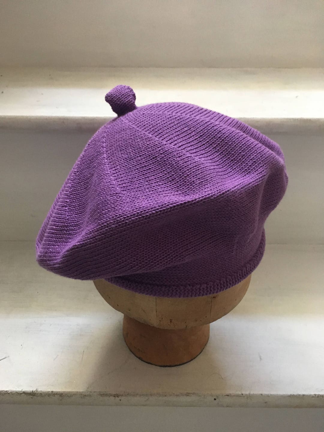 Purple Cotton Beret, Purple Knitted Beret, Purple Tam, Violet Beret ...