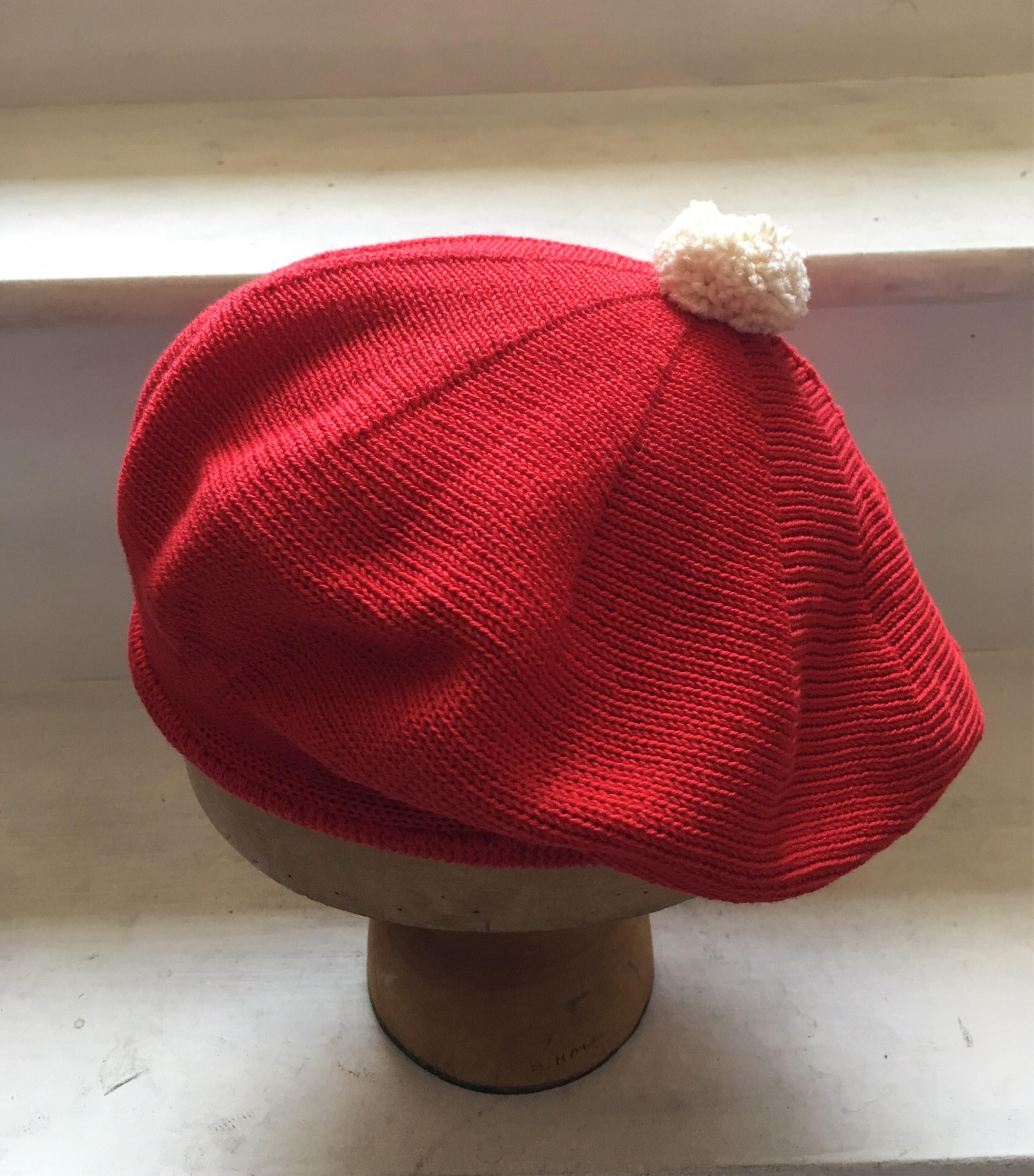 Red Cotton Beret, Bright Red Beret, Red Knitted Tam, Women's Red Beret ...