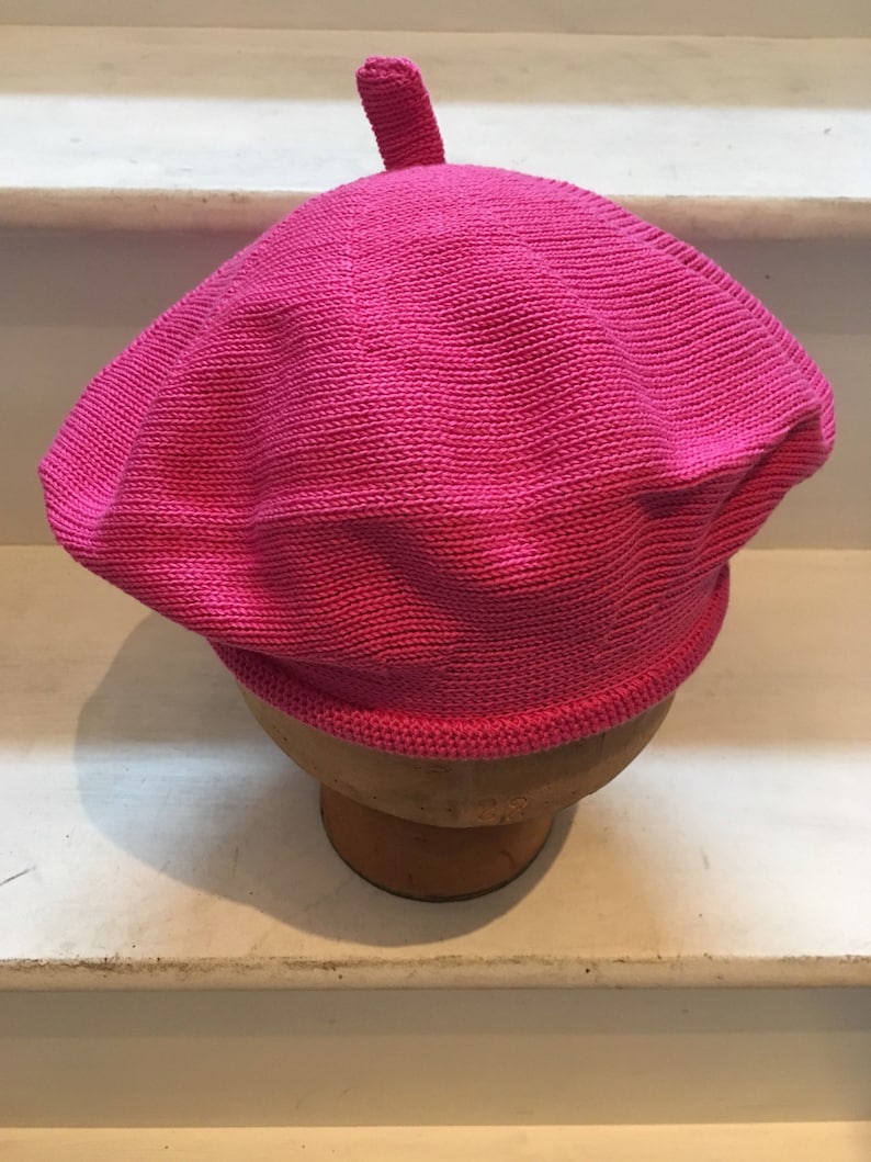 Pink Cotton Beret, Bright Pink Tam, Pink Vegan Beret, Pink Cotton Tam ...