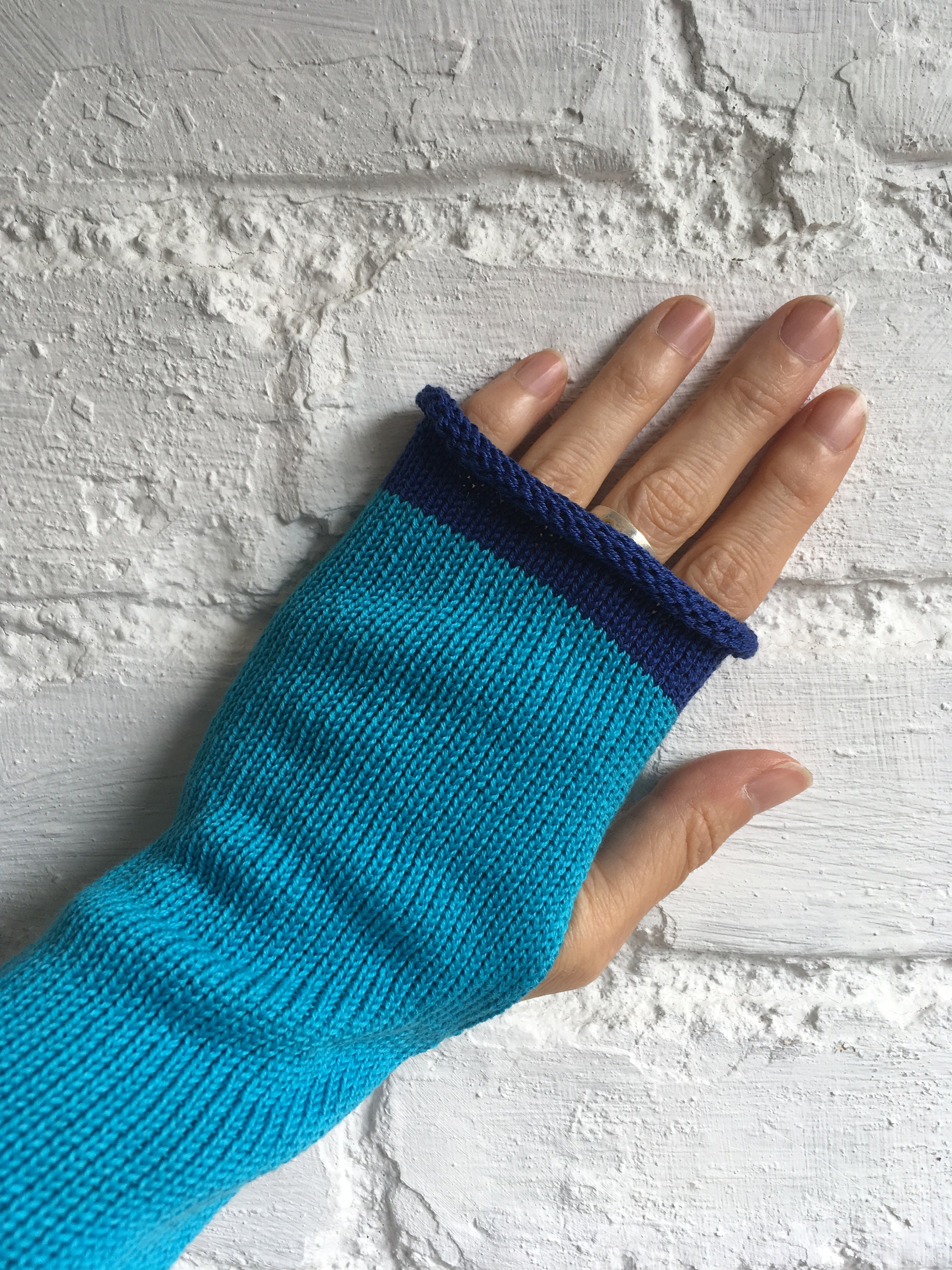 Turquoise Blue Gloves, Blue Fingerless Gloves, Blue Cotton Gloves ...