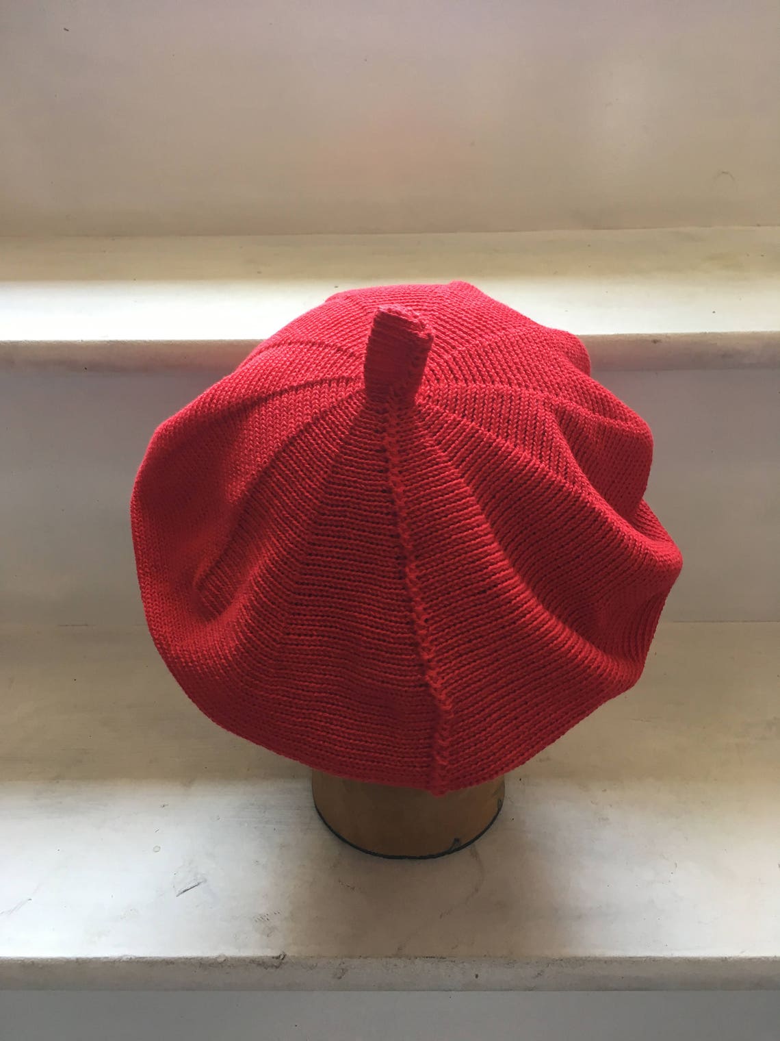 Red Cotton Beret Bright Red Beret Red Knitted Tam | Etsy
