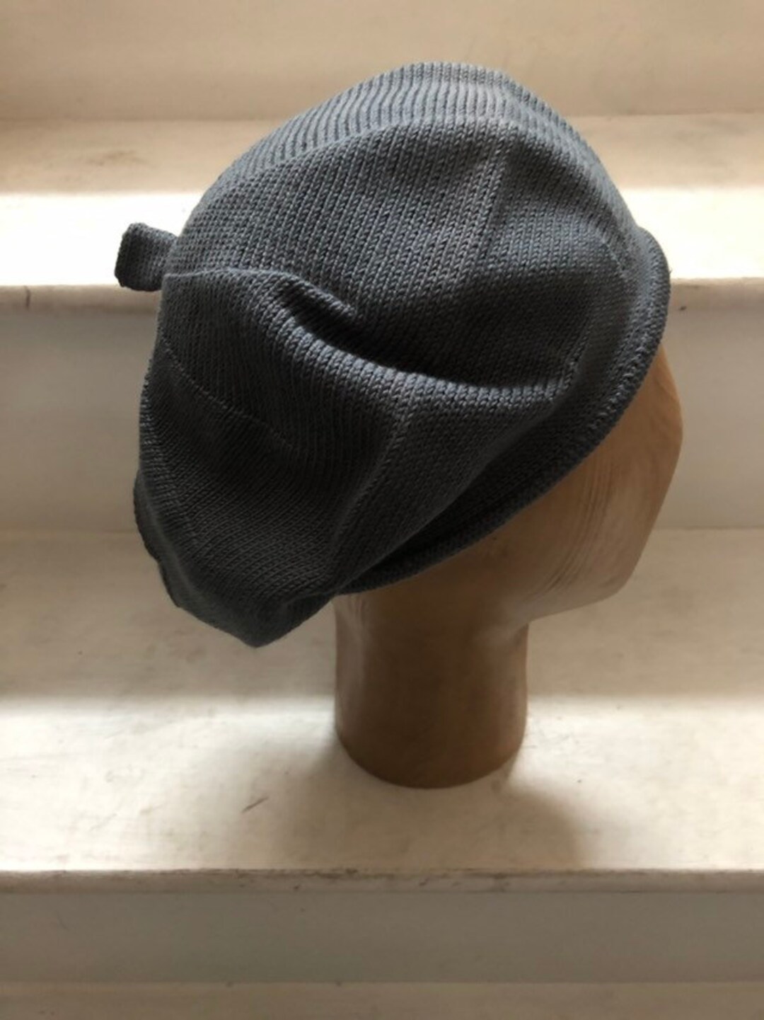 Dark Grey Beret, Grey Cotton Beret, Slate Knitted Tam, Dark Grey Tam ...