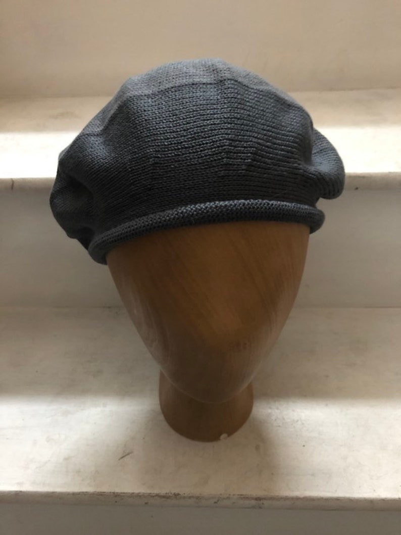 Dark Grey Beret Grey Cotton Beret Slate Knitted Tam Dark | Etsy