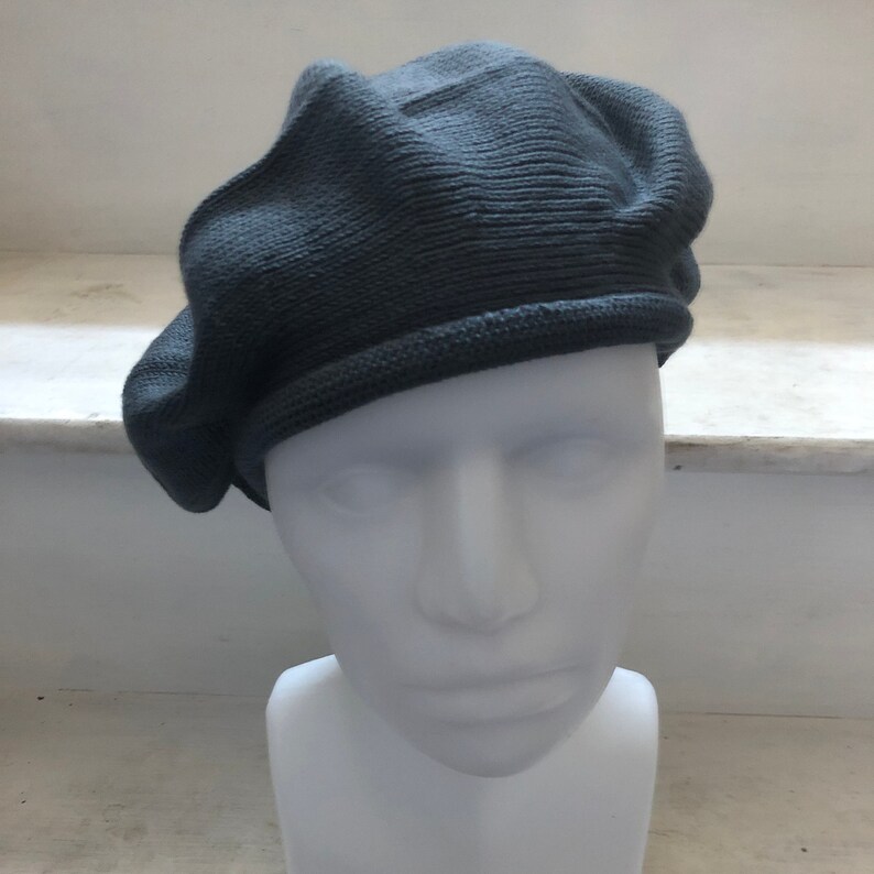 Dark Grey Beret Grey Cotton Beret Slate Knitted Tam Dark | Etsy
