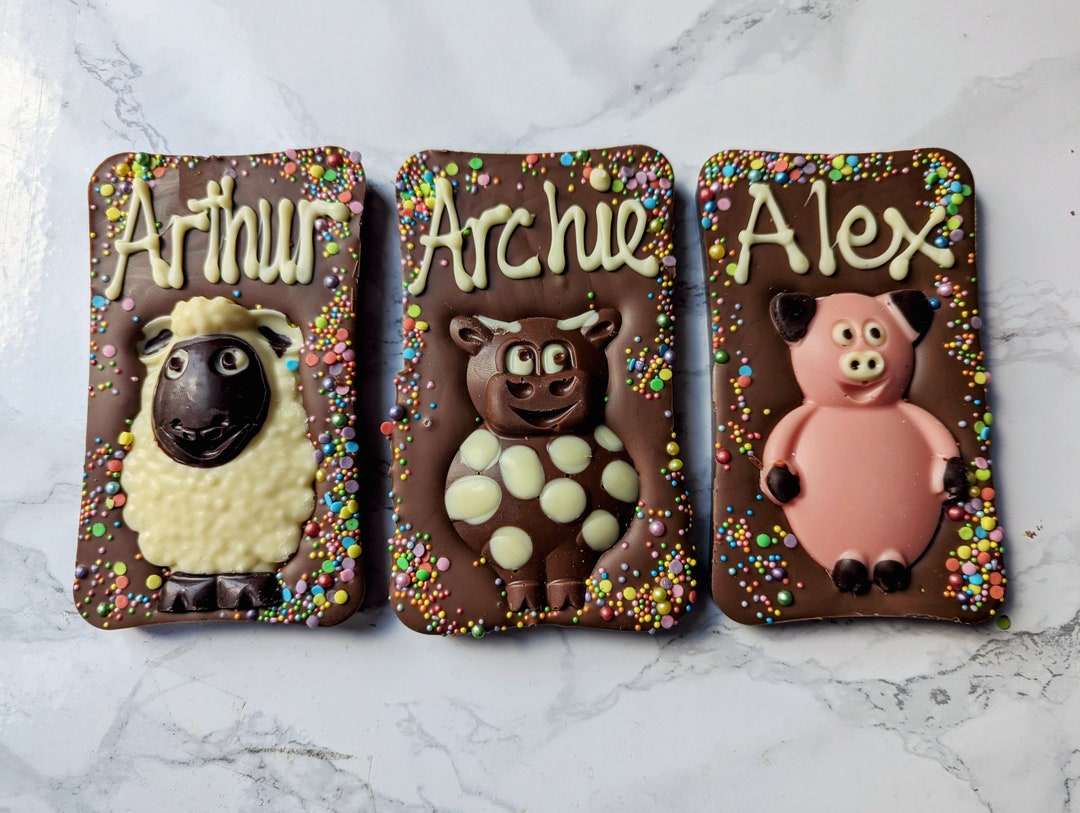 Personalised Farm Animal Chocolate Slab. Pig, Cow or Sheep. - Etsy UK