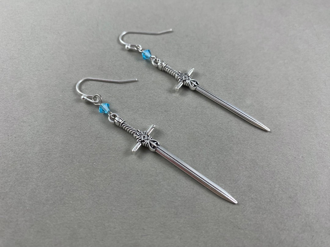 Silver Sword Earrings Medieval Gothic Fantasy Jewelry Epic - Etsy