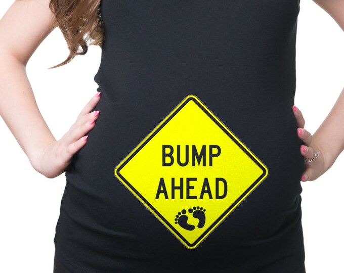 Pregnancy Top Bump Ahead Tee Shirt Maternity T-shirt Baby Announcement ...