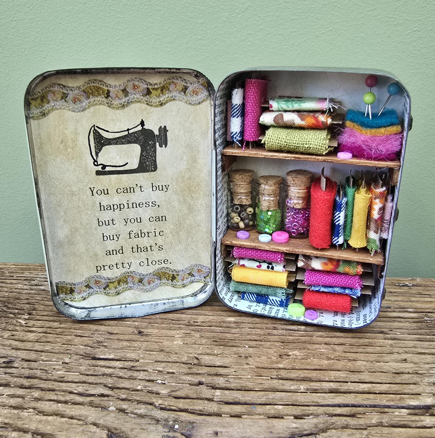 Miniature Sewing Room Scene in a Vintage Tin. Unique Handmade Sewing ...