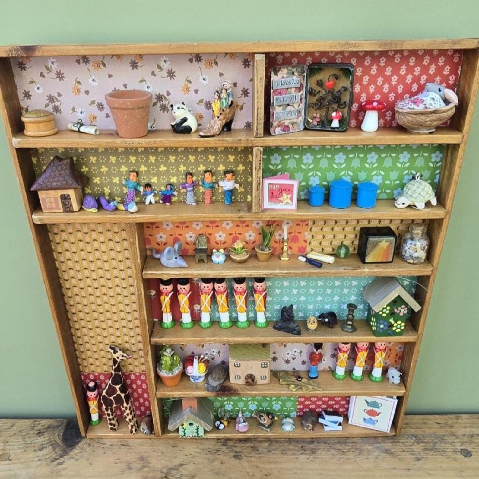Upcycled Shelf. Vintage Wall Mounted Shelves With Patterned Backing ...