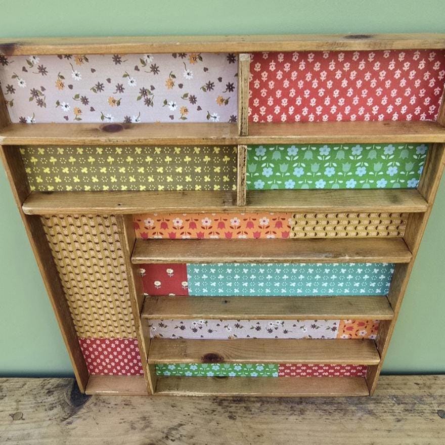 Upcycled Shelf. Vintage Wall Mounted Shelves With Patterned Backing ...