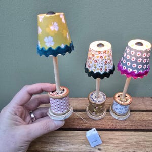 Handmade Miniature Table Lamp With Vintage Wooden Bobbin Base, Fairy ...