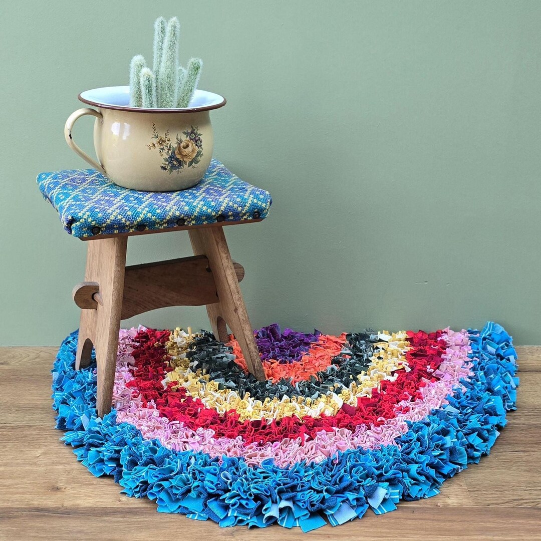 Handmade Rainbow Rag Rug. Bright, Traditional Hooky Mat. Made Using ...
