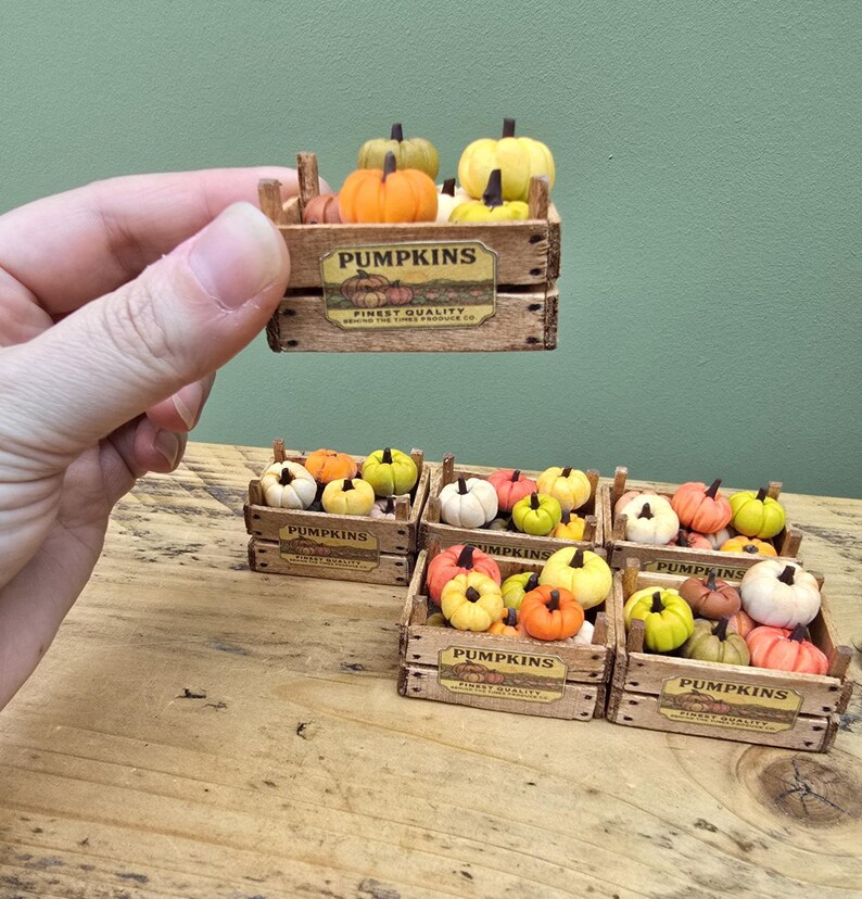 Miniature Wooden Pumpkin Crate, 1:12 Scale. Handmade Dollhouse Autumn ...