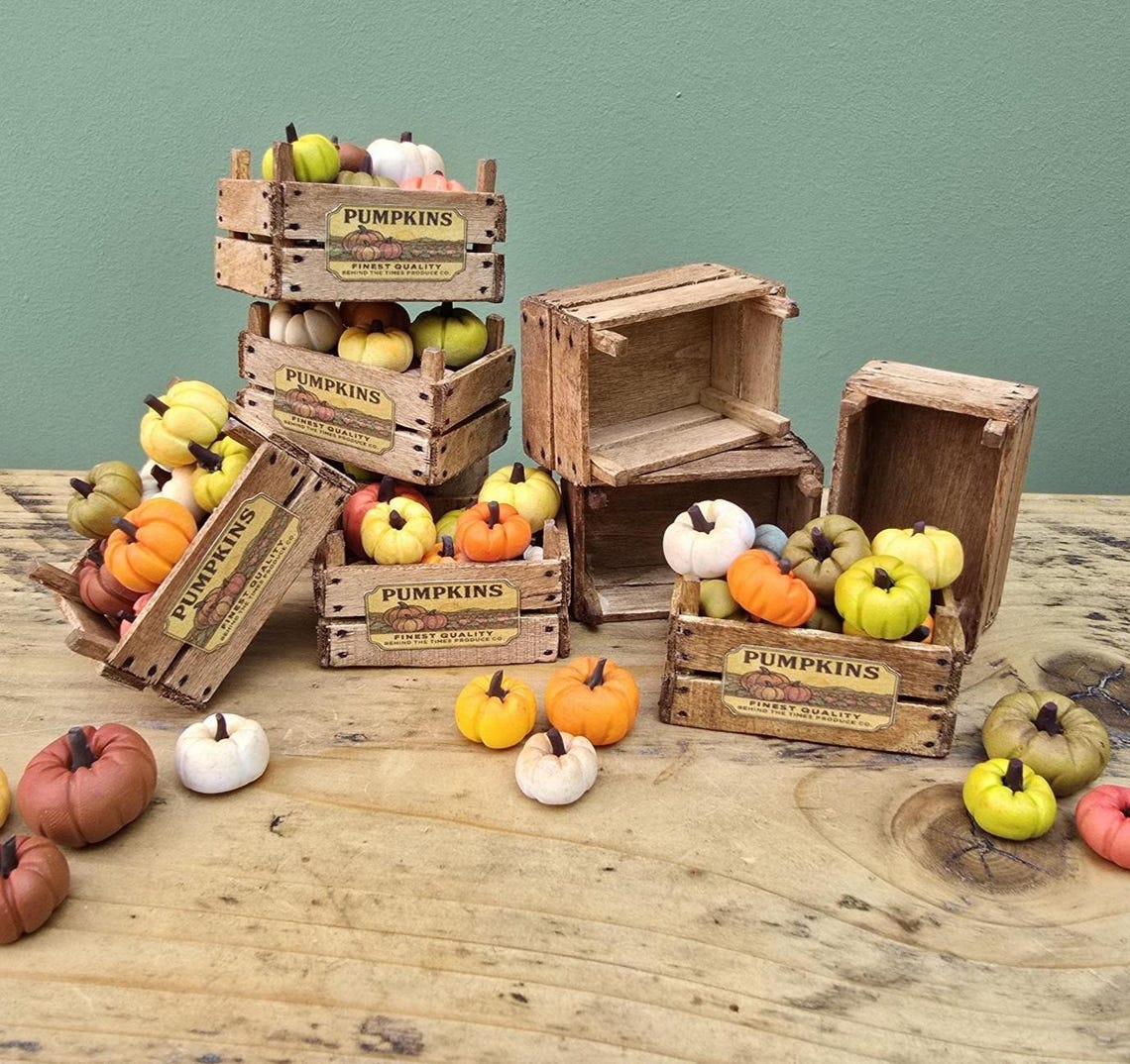 Miniature Wooden Pumpkin Crate, 1:12 Scale. Handmade Dollhouse Autumn ...