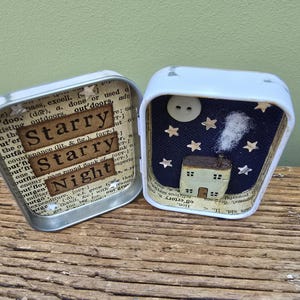 Starry Starry Night. Handmade, Upcycled Tin With Tiny Wooden House ...